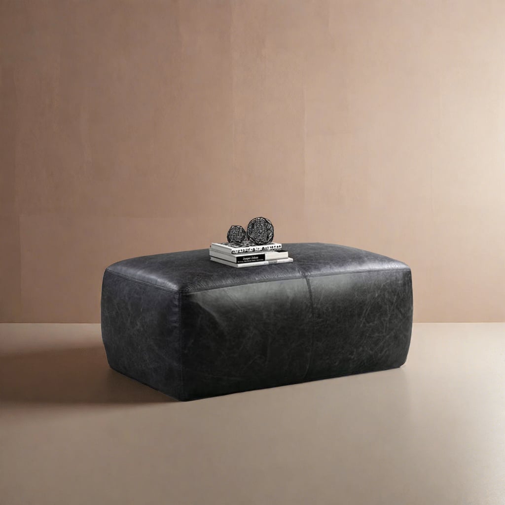 Handmade Rectangular Leather Pouf | Custom Made – Moroccan Interior