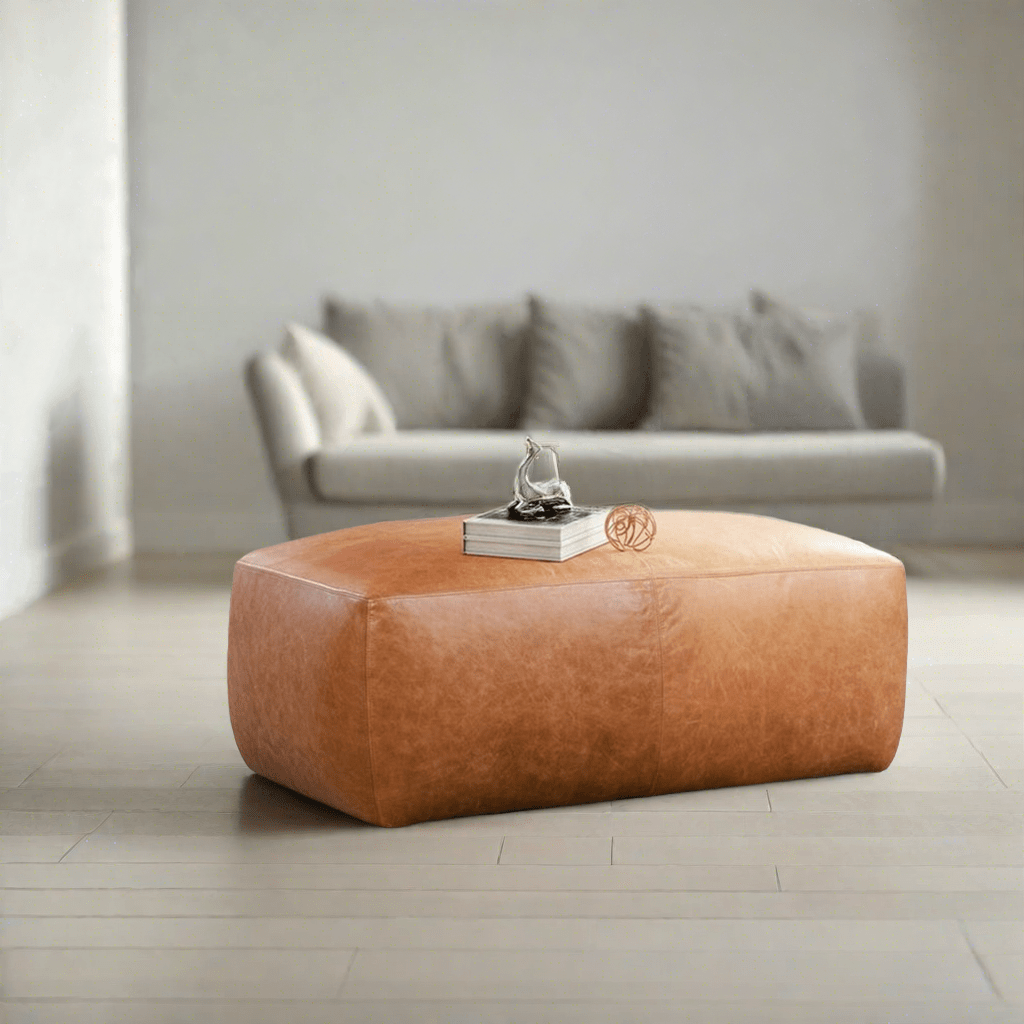 Handmade Rectangular Leather Pouf | Custom Made – Moroccan Interior